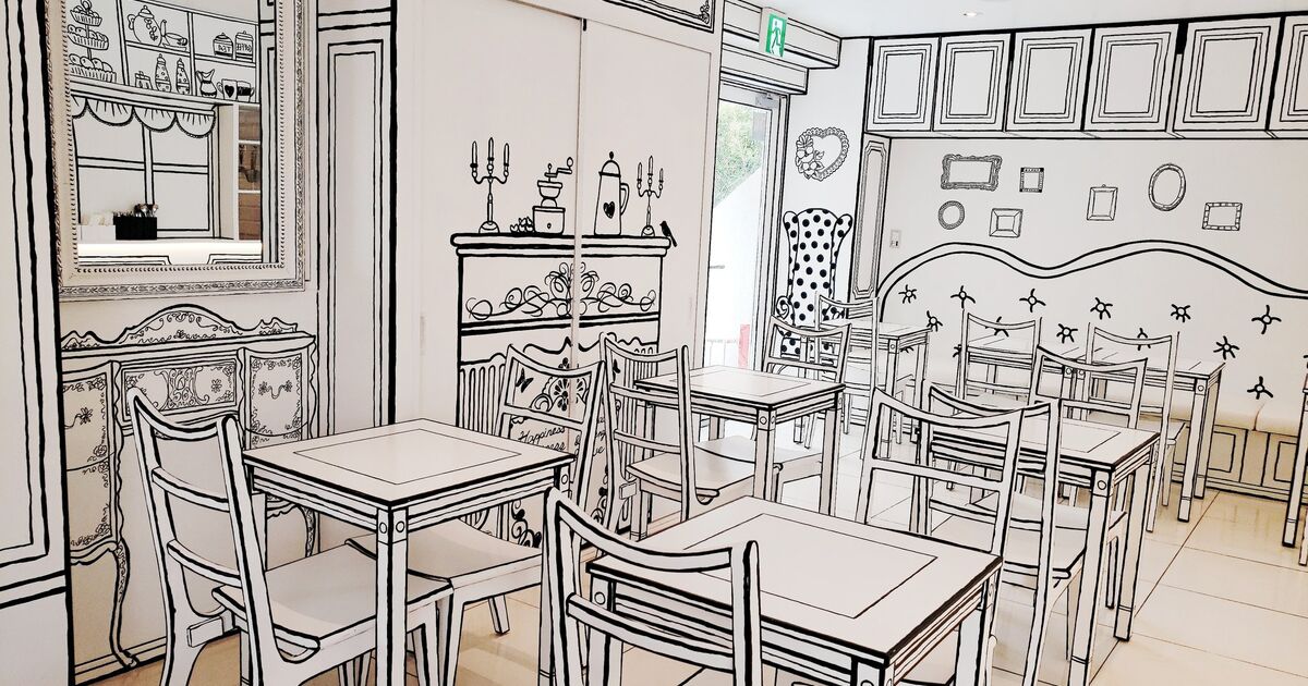 内装が全部モノクロの平面に見える「2Dカフェ」！漫画の中に迷い込んだみたいで不思議だし、実際にデザインは全て手書きだそうです - Togetter