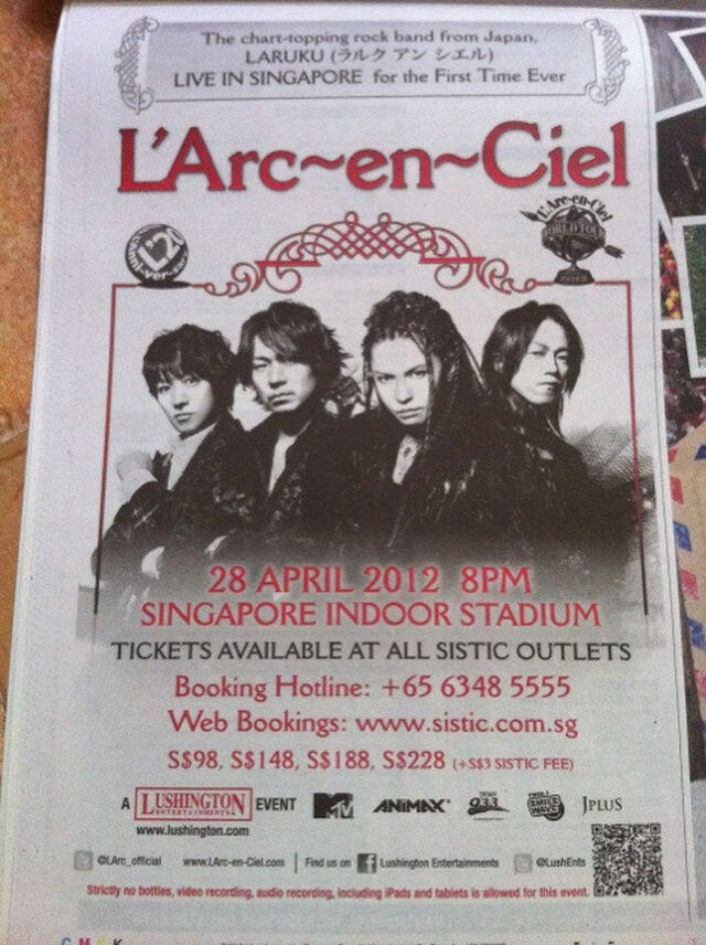 L'Arc～en～Ciel WORLD TOUR 2012 Singapore - Togetter [トゥギャッター]